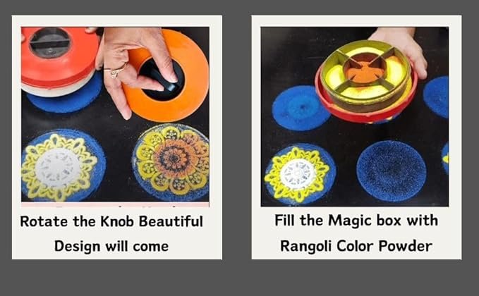 Magic Rangoli Box with Tool 4 Inch Printed And Plain Jali Stencils ...