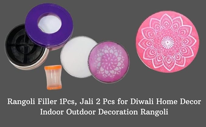 Magic Rangoli Box with Tool 4 Inch Printed And Plain Jali Stencils ...
