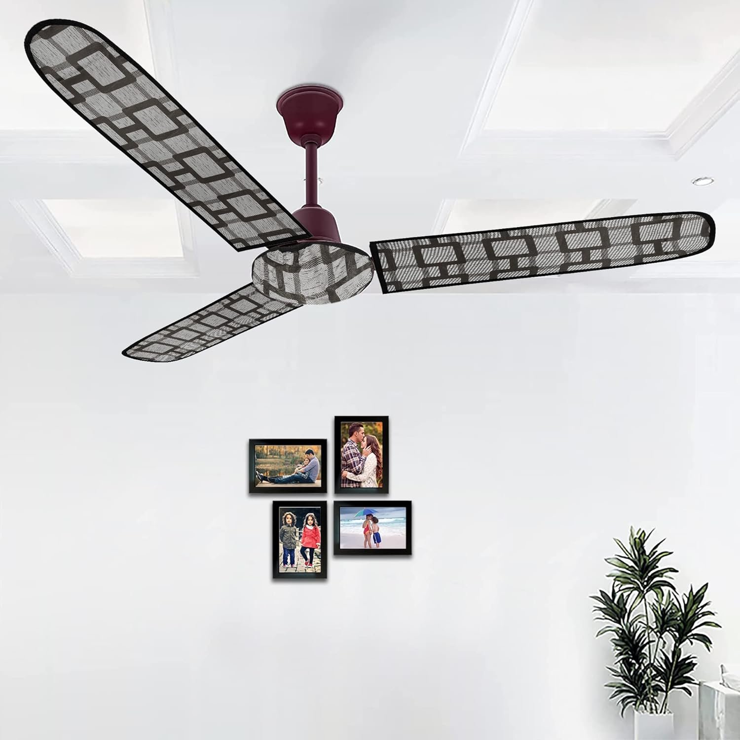 Dust Proof Fan Cover PVC Square Print Dust Proof Three Blade Ceiling ...
