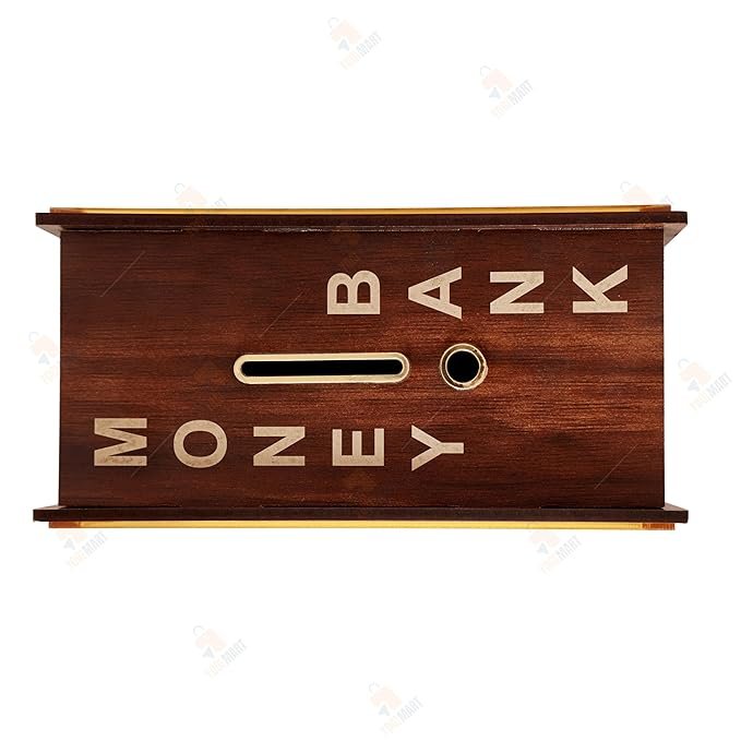 Big Wooden Money Bank With Golden Strip Piggy Bank Money Saving Box ...