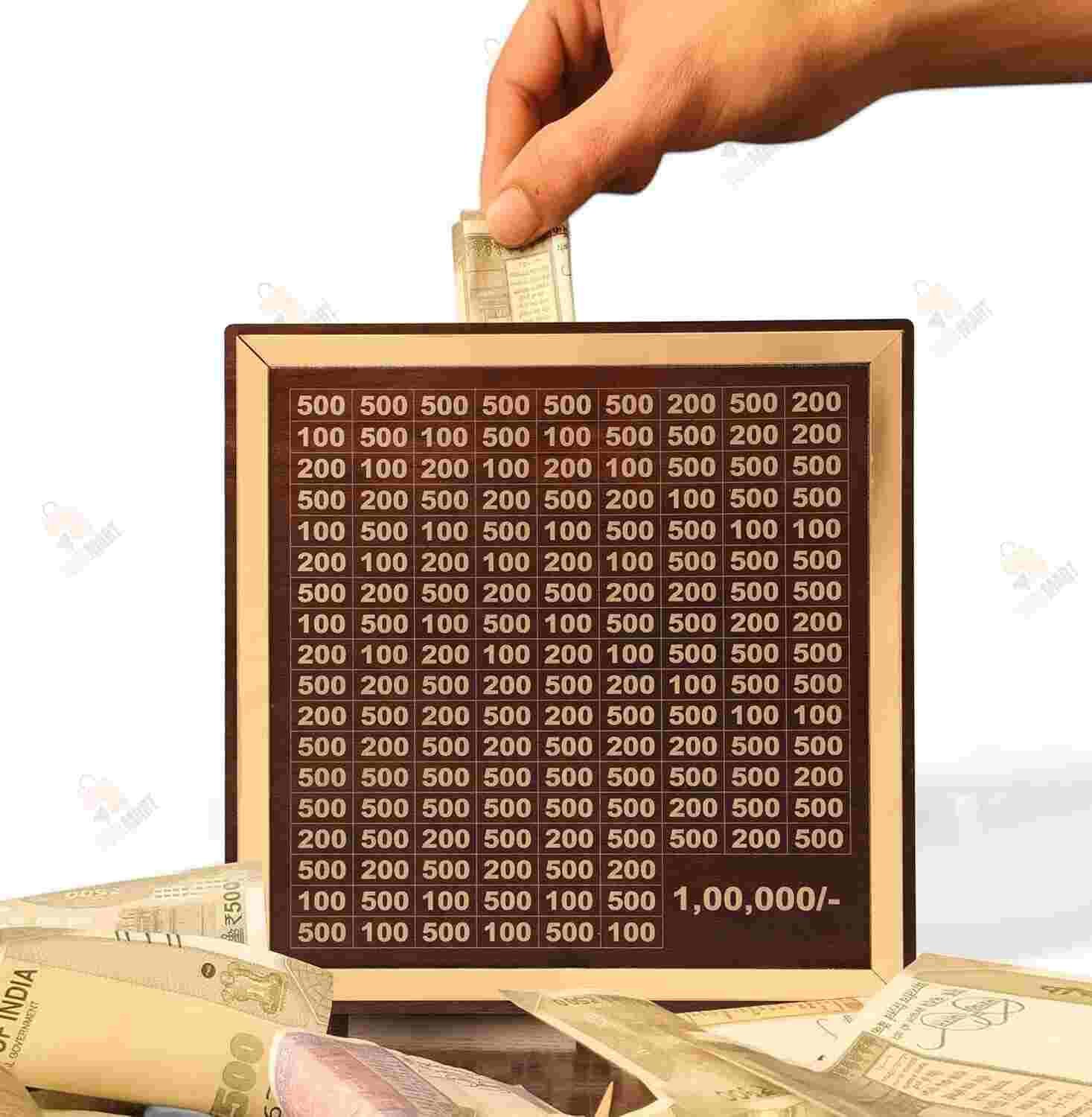Big Wooden Money Bank With Golden Strip Piggy Bank Money Saving Box ...