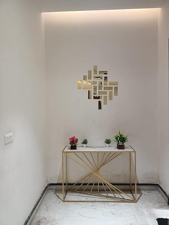 Decorative Mirror Sticker Golden Bricks Rectangle Mirror stickers for ...